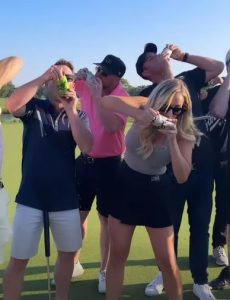 Paige Spiranac puts on very busty display in low-cut grey top as she ...